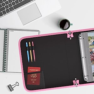 ZOOPIP Fireproof 3 Ring Binder with Zipper, 1.5 Inch D Rings Hold up 375 Sheets of 8.5" x 11" (A4), Compatible with Clear Page Protectors, Built-in Net and Pen Holder(Pink, 1 Pcs)