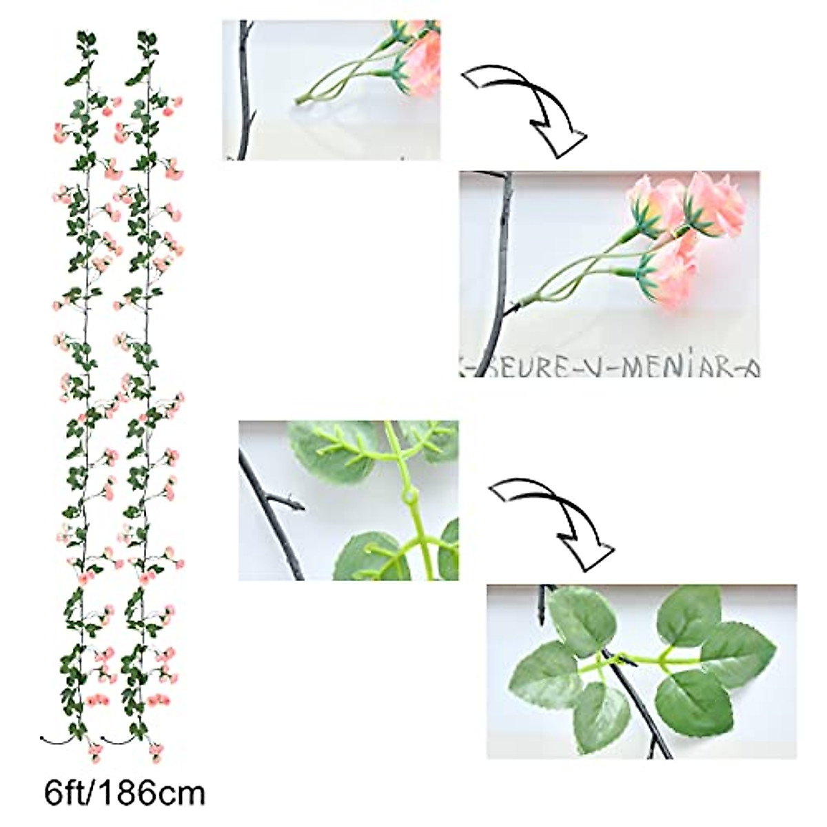 Mandy's 2pcs Pink Silk Rose Vine Garland Artificial Flowers with 69 Heads for Home Wedding Arch Floral Decorations