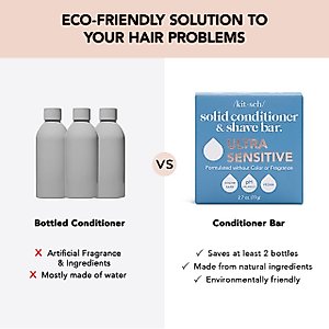 Kitsch 2-in-1 Conditioner & Shave Bar for Sensitive Scalp & Skin, Made in US, Ultra Sensitive Conditioner for Moisturizing & Anti-Irritation of Scalp, 5 Ingredients Only, Scent Free, 2.7oz