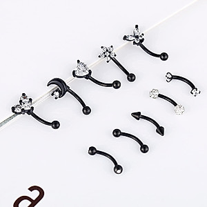 EVISPOL 10Pcs 16G Rook Piercing Jewelry for Women Men, Eyebrow Rings Curved Barbell 316L Stainless Steel Belly Lip Rings CZ Daith Cartilage Earrings Tragus Helix Piercing Jewelry-6MM-Black