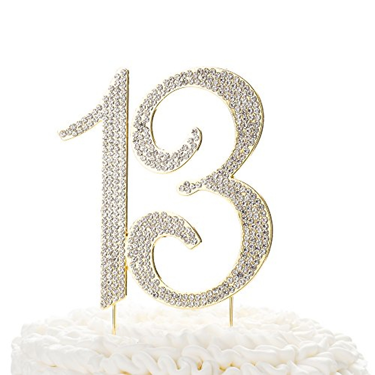 Ella Celebration 13 Cake Topper for 13th Birthday Party, Gold Rhinestone Metal Number Decoration (Gold)