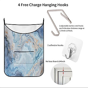Hanging Laundry Bag Blue Marble with Over Door Hooks Durable Space Saving Laundry Bag Wide Open Top