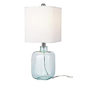 Catalina 23102-001 Coastal Translucent Glass Table Lamp with Linen Shade, 21", Sea Foam Green