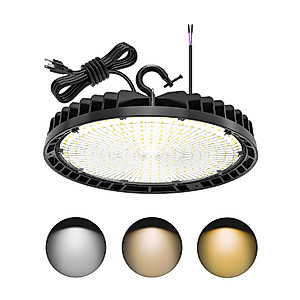 KUKUPPO LED High Bay Light 240W 190W 140W Adjustable, 3000K 4000K 5000K Adjustable UFO High Bay Shop Light with Plug, 0-10V Dimmable 100-277V LED Factory Warehouse Lights, UL&DLC Listed