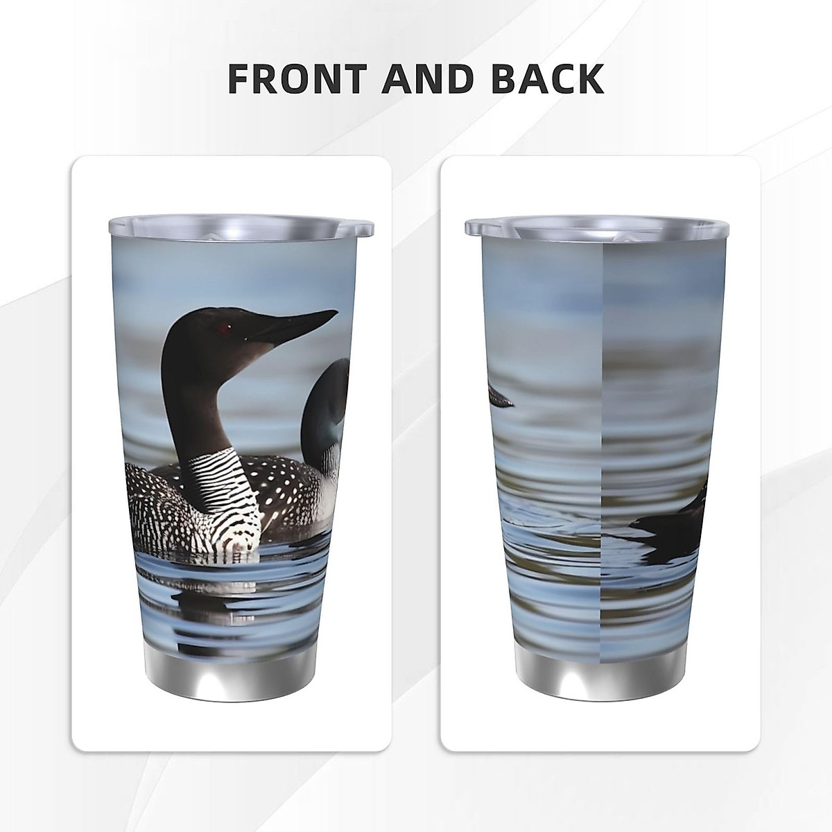 NONHAI 20 oz Tumbler with Straw Lid Vacuum Insulated Cup Stainless Steel Water Bottle Loon Birds Travel Mug Double Walled Vacuum Thermal Cups for Hot and Cold Drinks