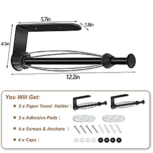 2 Pack Metal Paper Towel Holder, Easy Tear with Damping Function, Single Hand Operable Wall Mount Paper Towel Holder, Self-Adhesive or Drilled for Kitchen,Under Cabinet, Bathroom. Black