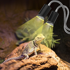 NBIIUYIGE Reptile Heat Lamp, Dual-Head UVA UVB Reptile Light, Heating Lamp with Cycle Timer, Heat Lamp for Reptiles Bearded Dragon Turtle Crab Snake Lizard, Separate Control, 3 Basking Bulbs Light
