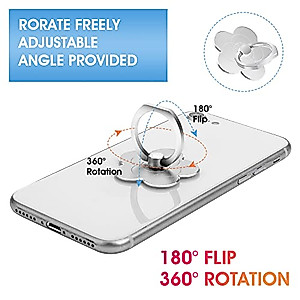 Cobee Flower Finger Ring Grip Stand, 2 Pcs Cell Phone Ring Holder, 360° Rotation 180° Flip Universal Metal Ring Finger Holder, Phone Kickstand Compatible with Smartphones(Black+Silver)