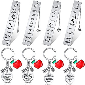 Appreciation Gifts for Teacher Include 4 Pieces Metal Teacher Appreciation Bookmark 4 Pieces Heart and Round Pendant Teacher Keychain Thank You Teacher Gifts for Women Men Graduation Christmas