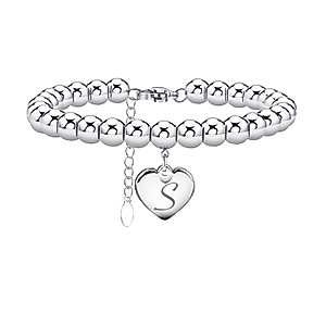 Monily Initial Bracelet for Women Heart Tag Bead Bracelet Letter S Bracelets Birthday Gifts for Her