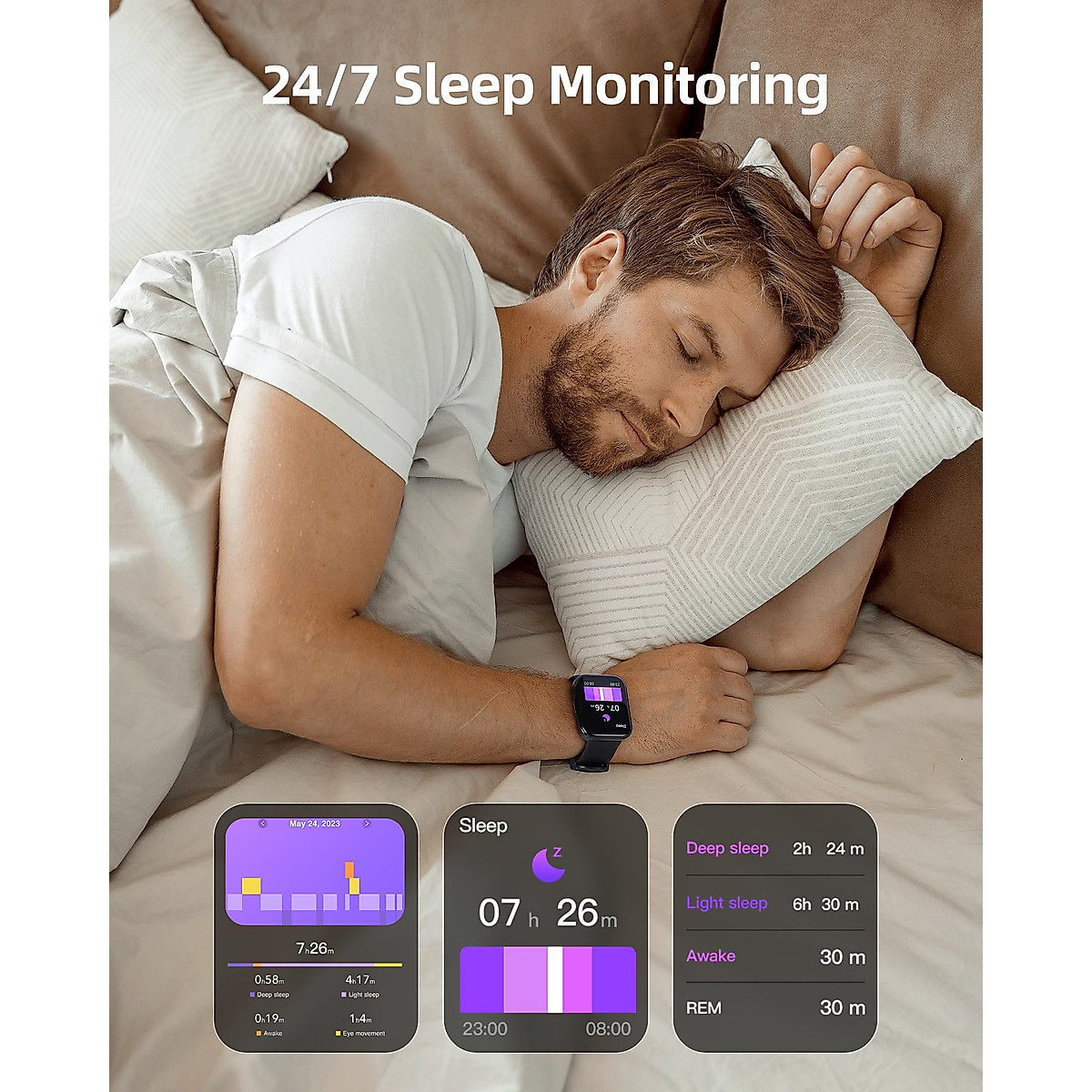 Parsonver Smart Watch for Women Men, 1.69"(43mm) Smartwatch for Android Phones and iPhone Compatible IP68 Waterproof Fitness Watch with HD Touch Screen Sleep Tracker Heart Rate Pedometer