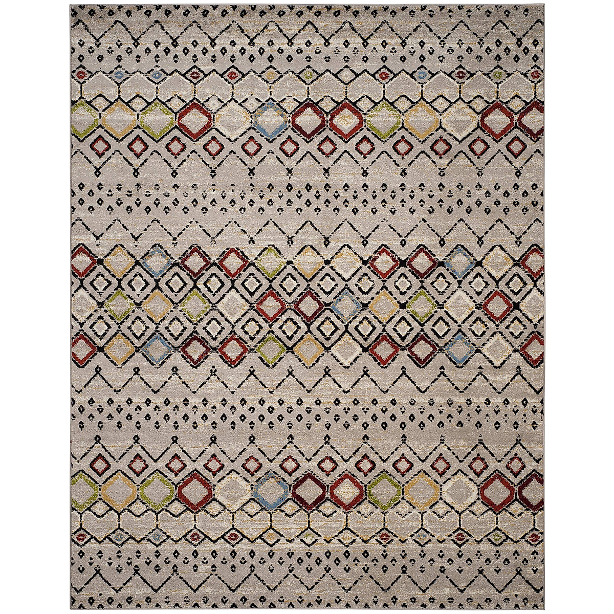 SAFAVIEH Amsterdam Collection Area Rug - 8' x 10', Light Grey & Multi, Moroccan Boho Design, Non-Shedding & Easy Care, Ideal for High Traffic Areas in Living Room, Bedroom (AMS108G)