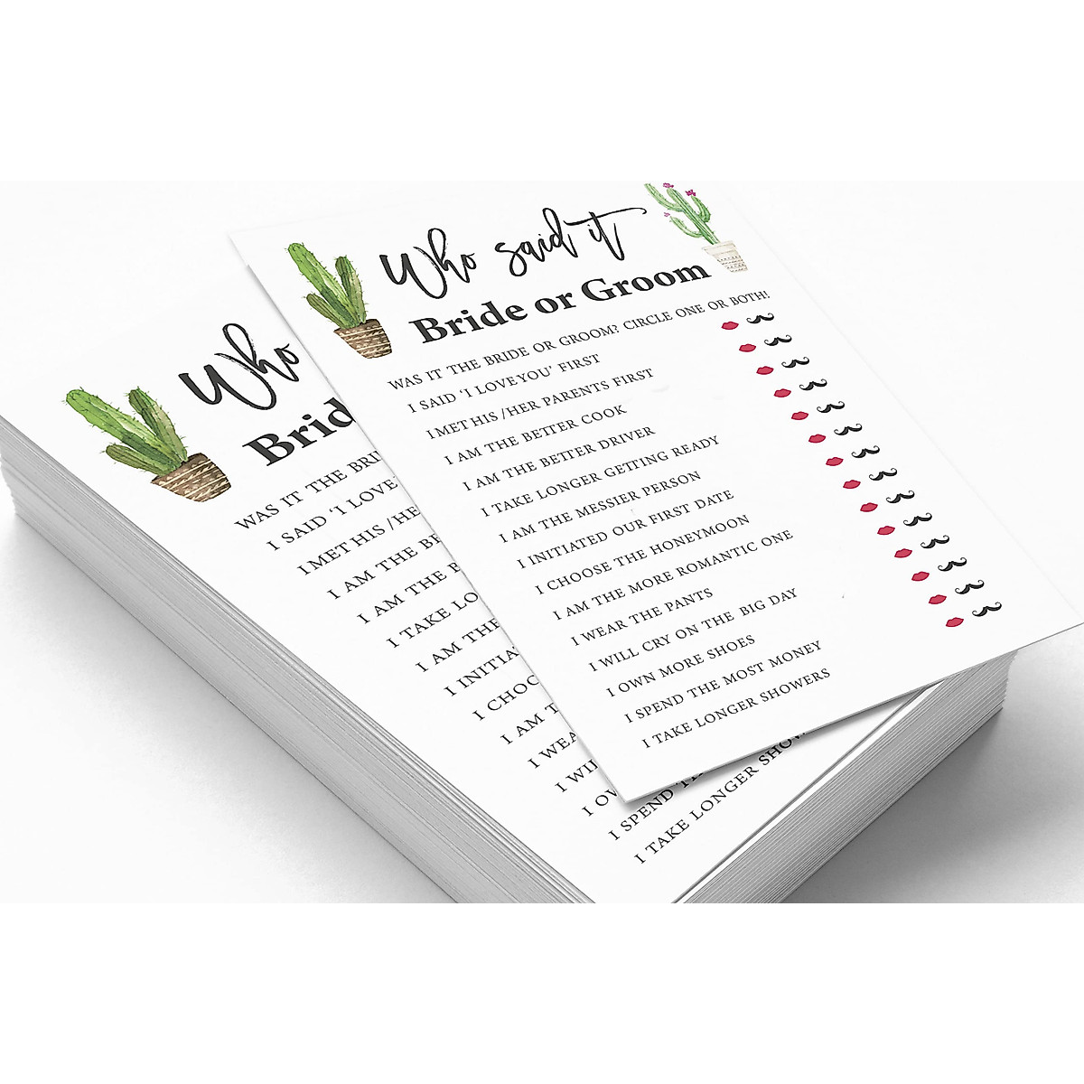 Inkdotpot Cactus Taco'bout Love 50-Pack He Said She Said Cards for Couples Funny Rehearsal Dinner Who Said it Question Bridal Shower Engagement Party Game Ideas