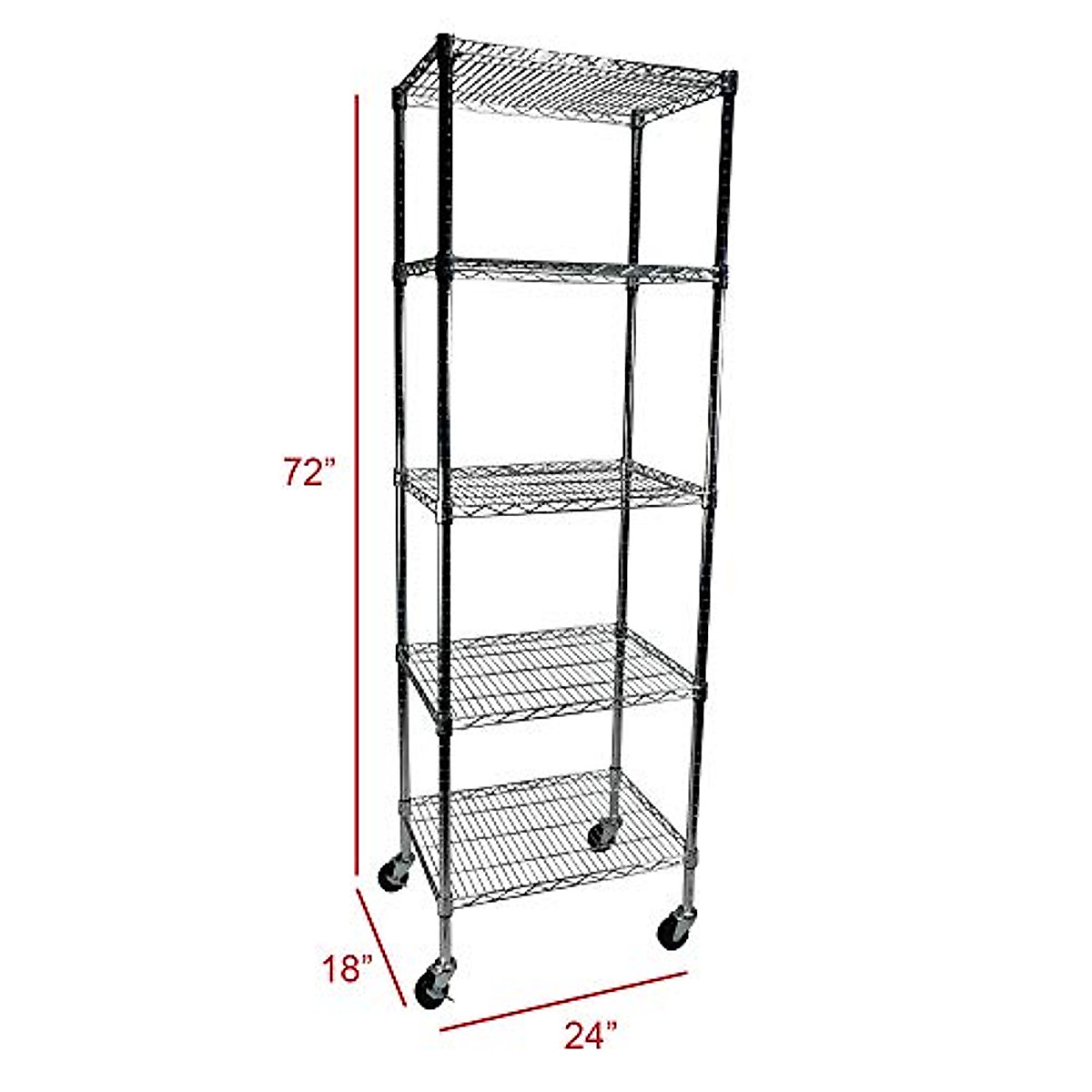 Apollo Hardware Commercial Grade Chrome 5-Shelf Wire Shelving 18"x24"x72" with Caster