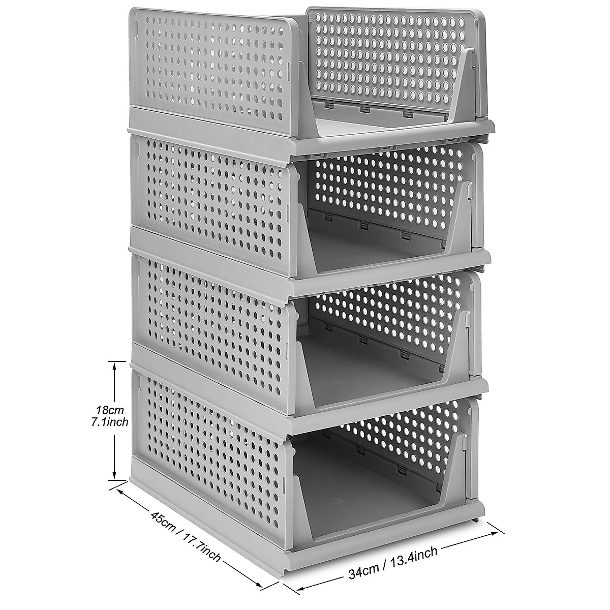 4-Pack Folding Wardrobe Storage Box Plastic Drawer Organizer Stackable Shelf Baskets Clothes Closet Containers Bin Cubes ,Home Office Bedroom Laundry Fold Pull Out Drawer Dividers for Clothes,Toys