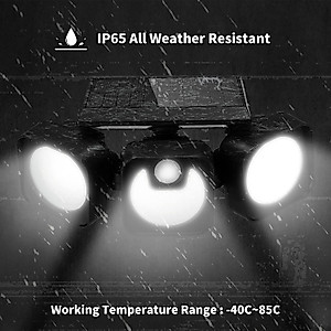 Solar Lights Outdoor 3 Head Motion Sensor Solar Powered Lights 218 LED Security LED Flood Lights IP65 Waterproof 270° Wide Angle Illumination Wall Lights with 3 Modes for Garden Patio Yard 2 Packs