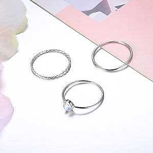 VALDEAS Silver Stackable Rings for Women 3Pcs 925 Sterling Silver Rings Thin Simple Knuckle Rings Minimalist Pinky Middle Pointer Finger Rings Comfort Fit 9