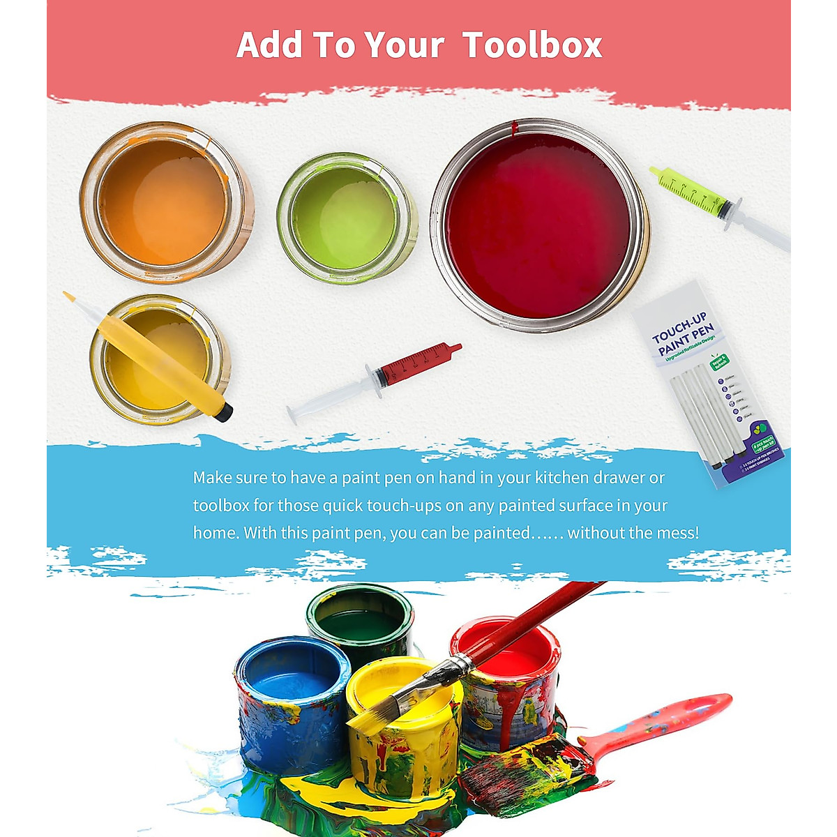 Fillable Touch Up Paint Pen Brush, 3 Pcs Paint Pen for Wall Touch Up, Refillable Paint Pens for Walls, Wood Floors, Cabinets, Windows, Doors (6 Pcs(Pack of 1))