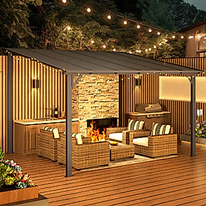 AECOJOY Wall Gazebo12’ x 10’, Hard Top Gazebos Pergola on Clearance, Outdoor Patio Lean to Gazebo Canopy Awnings for Deck, Porch, Backyard and More