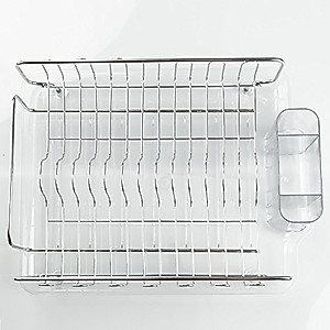 iDesign Forma Stainless Steel Sink Dish Drainer Rack with Tray Kitchen Drying Rack for Drying Glasses, Silverware, Bowls, Plates, Clear
