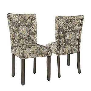 HomePop Parsons Classic Upholstered Accent Dining Chair, Set of 2, Multicolor Gray Floral