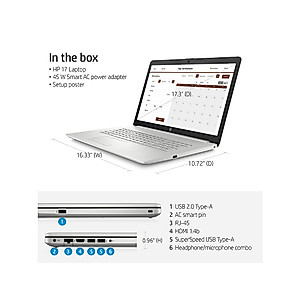 HP 2022 17.3" FHD IPS Laptop, 11th Gen Intel Core i5-1135G7(Beats i7-1065G7), 16GB RAM, 512GB PCIe SSD, Backlit Keyboard, Intel Iris Xe Graphics, HD Webcam, Windows 11 Pro, Silver, 32GB USB Card
