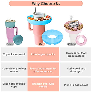 Snack Bowl For Stanley 40oz, Upgrade Silicone Reusable Snack Tray For Stanley, Snack Tray With Compartments For Stanley Cup, Snack Tray For Stanley, Accessories for Stanley 40 oz Tumbler With Handle