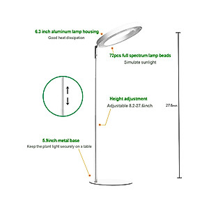yadoker Plant Grow Light for Indoor Plant,Desk LED Grow Light,Height Adjustable,Automatic Timer with 8/12/16 Hours,10-Level Brightness,Ideal for Small Plant Grow