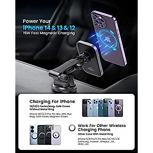 for MagSafe Car Charger Mount, Magnetic Car Wireless Charger for iPhone 14/13/12, 14/13/12 Pro, 14/13/12 Pro Max, 14 Plus, 13/12 Mini, Air Vent Dashboard Car Charging Holder(with QC 3.0 Car Charger)