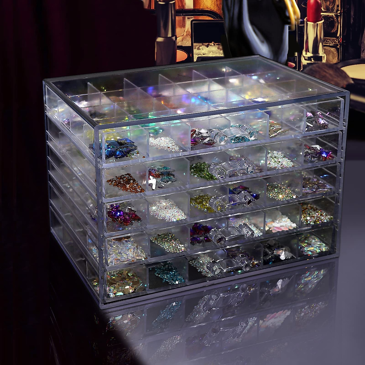 5 Tier 120Lattice nail Organizers and Storage Clear Acrylic Nail Jewellery Accessories Storage Case Holder Shelves Display Mesa Para Manicura Profesional Nail Table