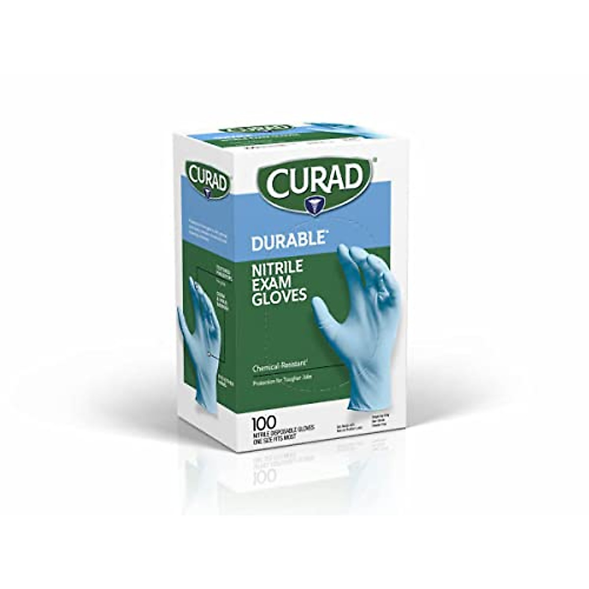 Curad Nitrile Exam Gloves, Durable, Powder Free, Chemical Resistant, One Size Fits Most, 100 Count, Blue