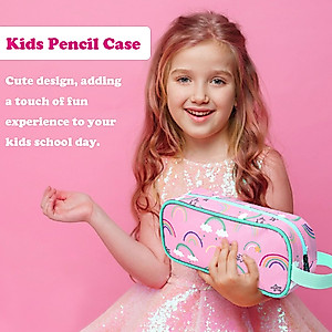 BETURETOP Cute Pencil Case for Girls, Pencil Case for Kids, Large Capacity Pencil Pouch Organizer for Student School Office Supplies, Kids Pen Holder Pencil Box with Zipper (Rainbow)