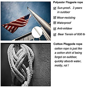 COCONUT Sun Shade Sail Flagpole Heavy Duty Outdoor UV Block 100% Polyester Braided White Long Rope 1/4 Inch 50 Feet