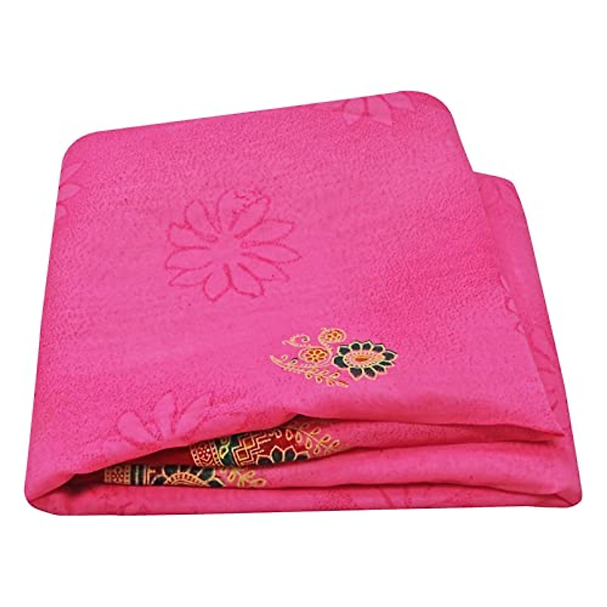 Peegli Vintage Pink Saree Floral Printed Dress Wrap Fabric Silk Blend DIY Craft Sari