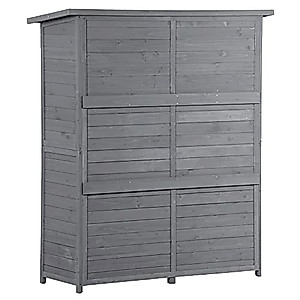 LUMISOL Outdoor Storage Cabinet, Wooden Garden Shed with Removable Shelves, Waterproof Asphalt Roof, Adjustable Legs, Tool Shed with Lockable Doors for Backyard, Patio, Lawn (Gray)
