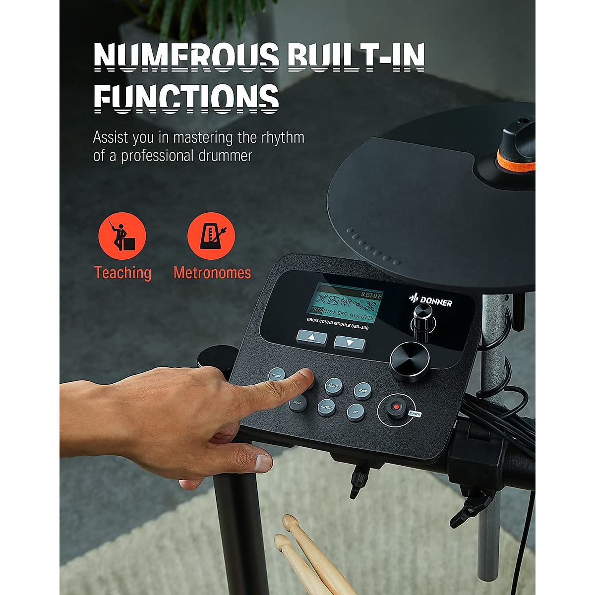 Donner DED-100 Electric Drum Set, Electric Drum for Beginner/Intermediate and Donner Electric Drum AMP 35-Watt with Aux in and Wireless Audio Connection