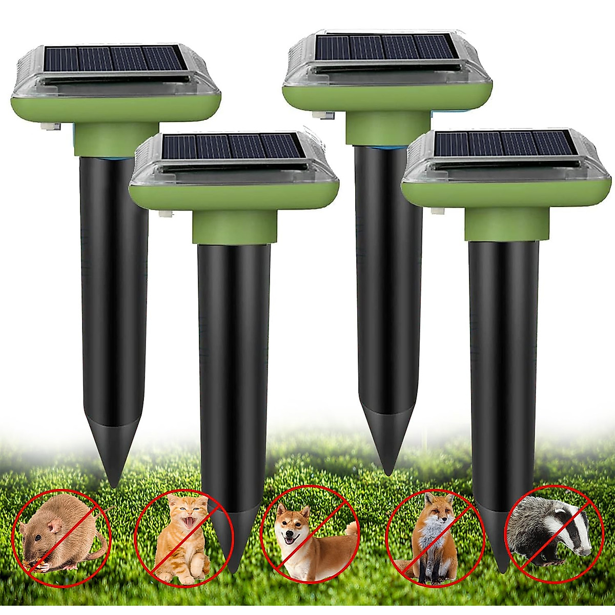 4PCS Animal Mole Repeller, Ultrasonic Mole Repellent Solar Powered, Mole Repeller, Outdoor Waterproof Solar Mole Control, Moles, Snakes, Gophers, Rats