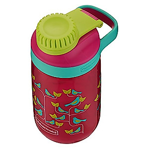 Rubbermaid Leak Proof Chug Kids Water Bottle, 14 oz, Tart Pink with Birds on Vine Graphic