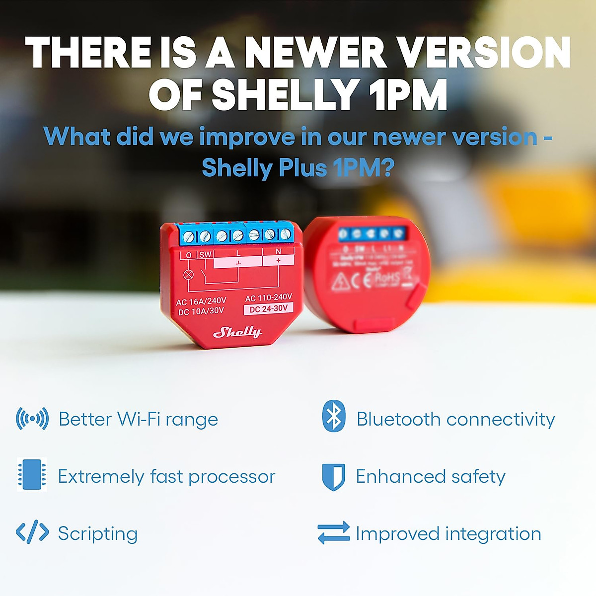 Shelly 1PM Relay Switch, WiFi Smart Home Automation, Compatible with Alexa & Google Home, iOS Android App, No Hub Required, Wireless Light Switch, Smart Appliances Gadgets, UL Certified