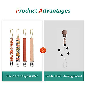 Pacifier Clips Baby Girl, Binky Clip Holder, 4 Pieces, Cotton and Linen Soft Fabric, for Babies During Teething