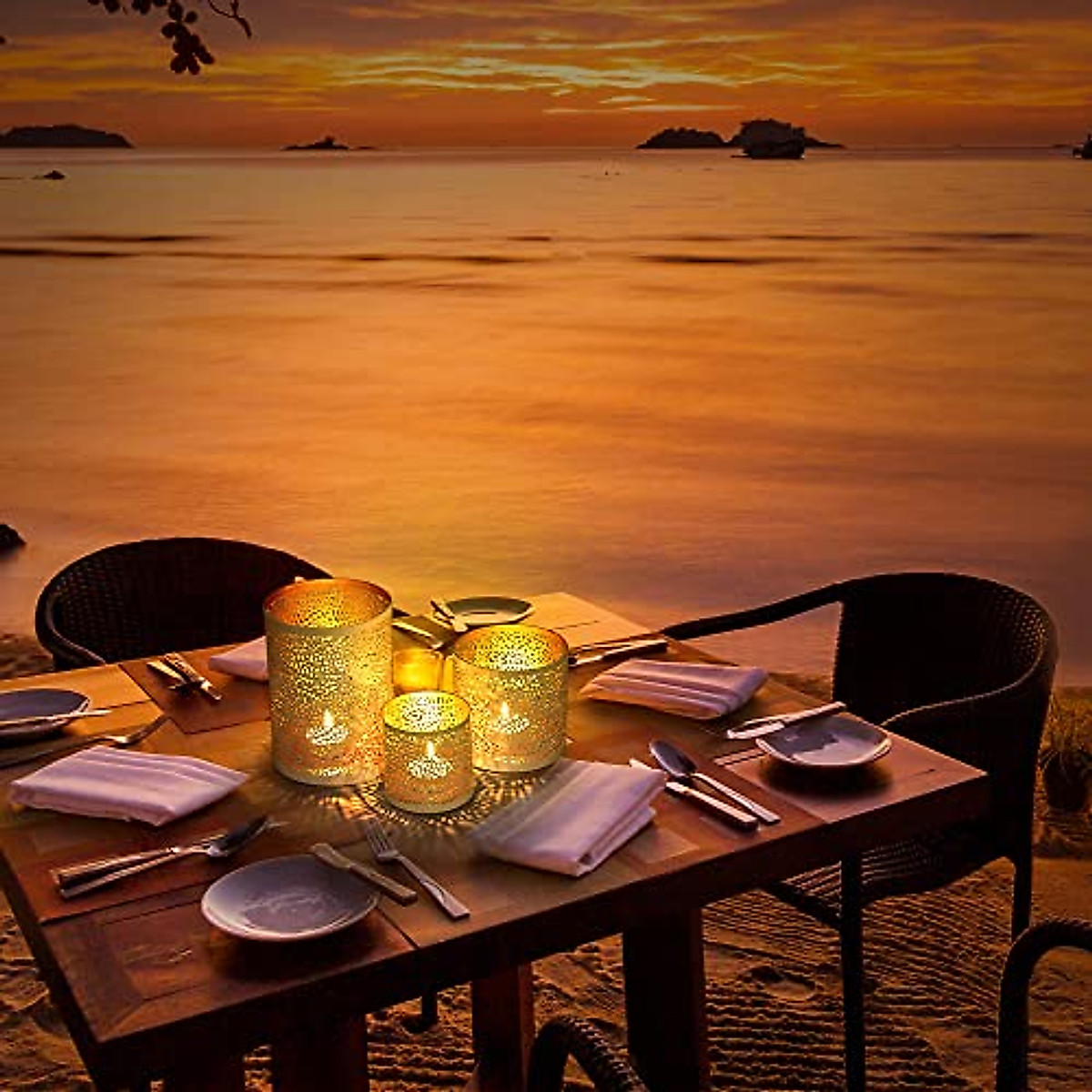 Lazy Gifts Set of 3 White and Gold Metal Decorative Nesting Hurricane Candle Holders. Elegant Style Centerpiece - add Accents to Weddings, Functions and Home décor with These Large Candle Holders