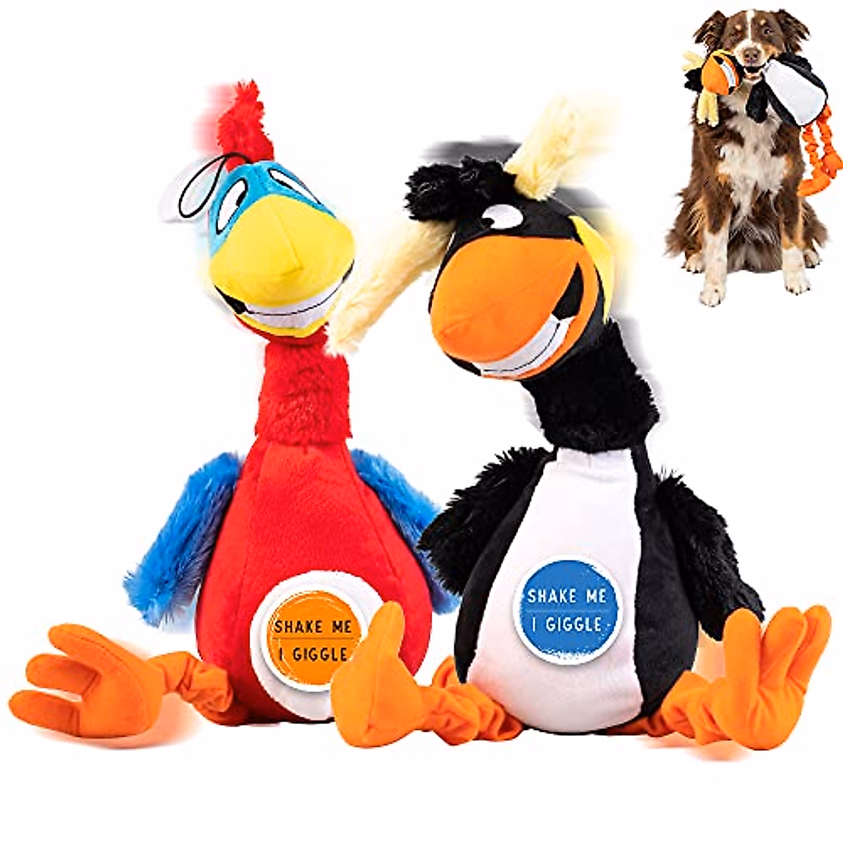 Pet Craft Supply Giggling Puffin & Parrot Multi Pack Interactive Dog Toys With Sound for Large Breed and Small Dogs Soft Chew Plush Dog Toy