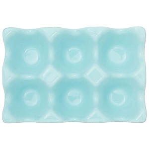 2 Pack Ceramic Half Dozen Egg Tray Holder for Countertop, Refrigerator, Porcelain Egg Carton Holds 6 Chicken Eggs, Hard Boiled Eggs for Easter Egg Painting (Teal)