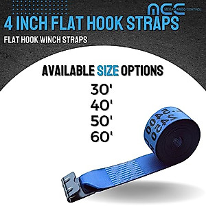 Mega Cargo Control (4 - Pack) Blue Tie Down Straps | 4" x 30' Heavy Duty Tie-Down Winch Strap with Flat Hooks | for Flat Bed, Truck, Farm, Utility Trailers