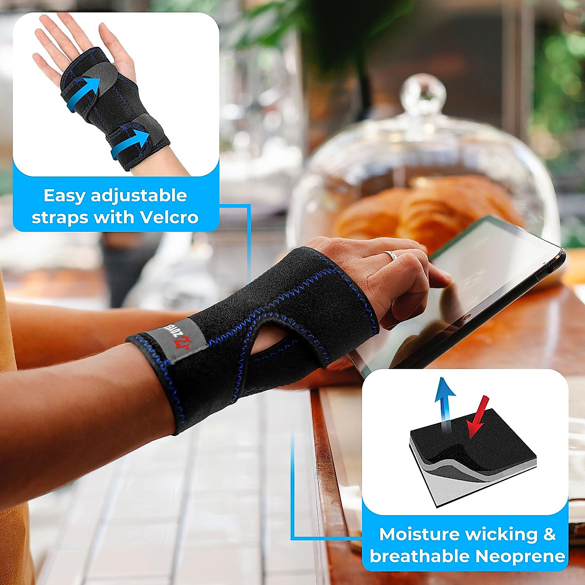 ZOYER Carpal Tunnel Wrist Brace Night Support with Wrist Splint, Adjustable Hand Brace Support for Right and Left Hand, Breathable Wrist Wrap for Arthritis, Tendonitis, Pain Relief, Strains, Sprains