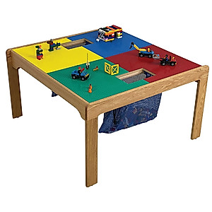 Fun Builder Kids Activity Play Table-Compatible with Lego® Brand Blocks w/Built-in Removable Storage Net for Cleaning-Made in USA-Built to Last-Solid Wood Frame-32" x 32" Preassembled- Ages 5 & Up