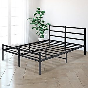 LUSIMO Full Bed Frame with Headboard Full Size Platform Bed with Storage 14 Inch Metal BedFrame No Box Spring Needed Heavy Duty Steel Slat Anti Slip Support Easy Quick Lock Assembly Black