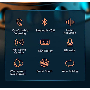 X-PODS True Wireless Earbuds Bluetooth Headphones Upgraded Touch Control with Wireless Charging Case IPX8 Waterproof Stereo Earphones in-Ear Built-in Mic Headset Premium Deep Bass for Sport Black