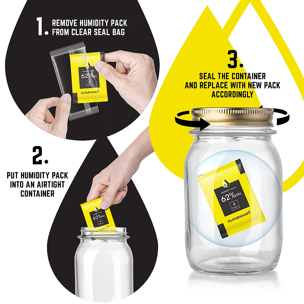 Cloudious9-62% 2-Way Humidity Pack Regulator 4 Gram - 12 Count 4 Gram Pack for Humidors Herb Flower - Individually Sealed Bag – Solution for Convenient Humidification