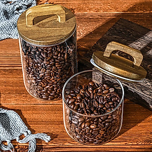 Glass Food Storage Containers, Clear Decorative Organizer Bottle Canister Pantry Jar with Air Tight Wooden Lid, Glass Jar With Lid for Coffee Bean Candy Cookie Noodles Nuts Spices etc, 27oz/800ml